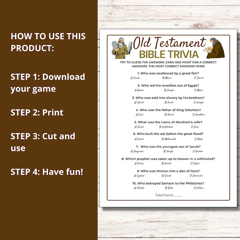 Old Testament Bible Trivia Game, Printable Bible Trivia for Kids and ...