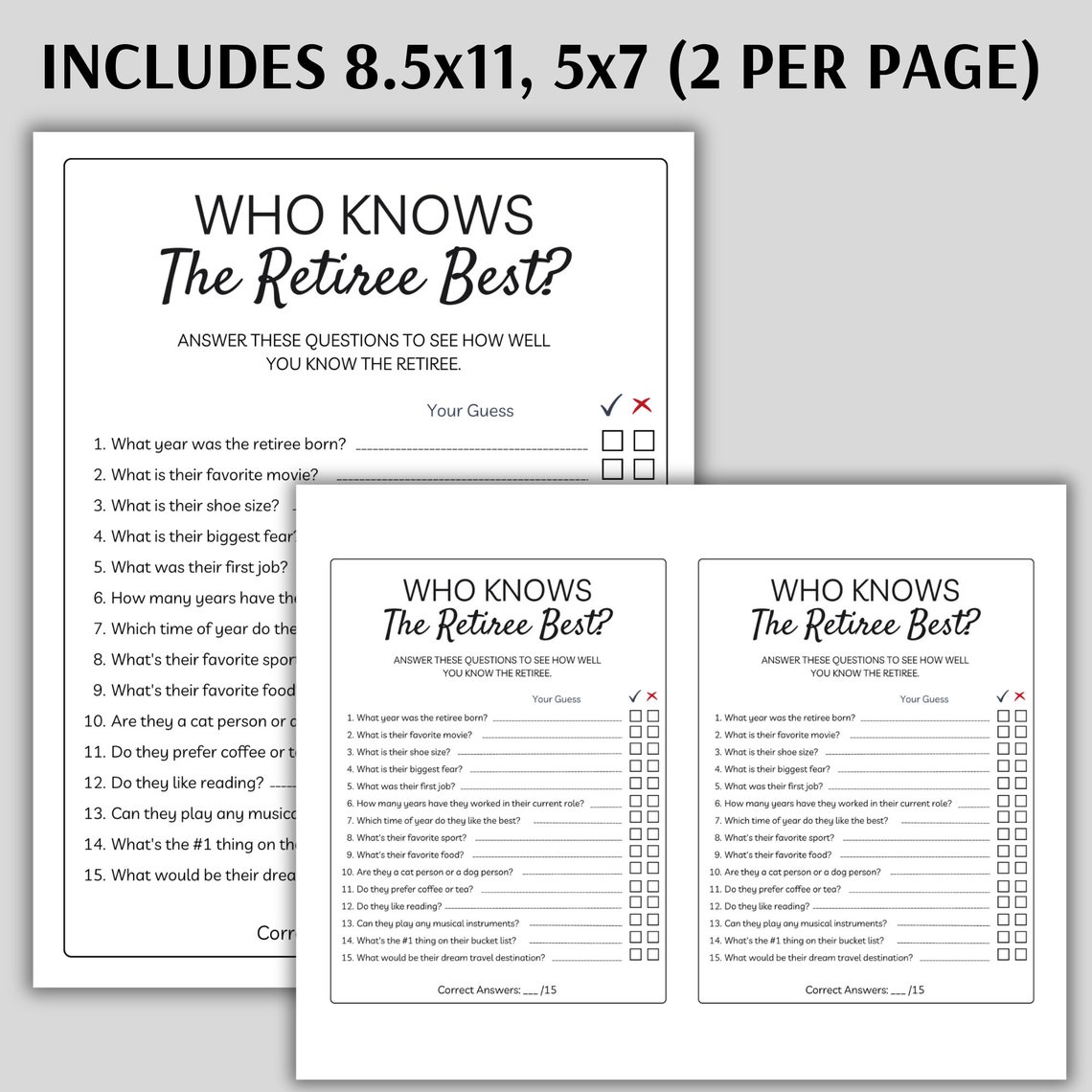 Who Knows the Retiree Best Game, Printable Retirement Party Game, Fun ...