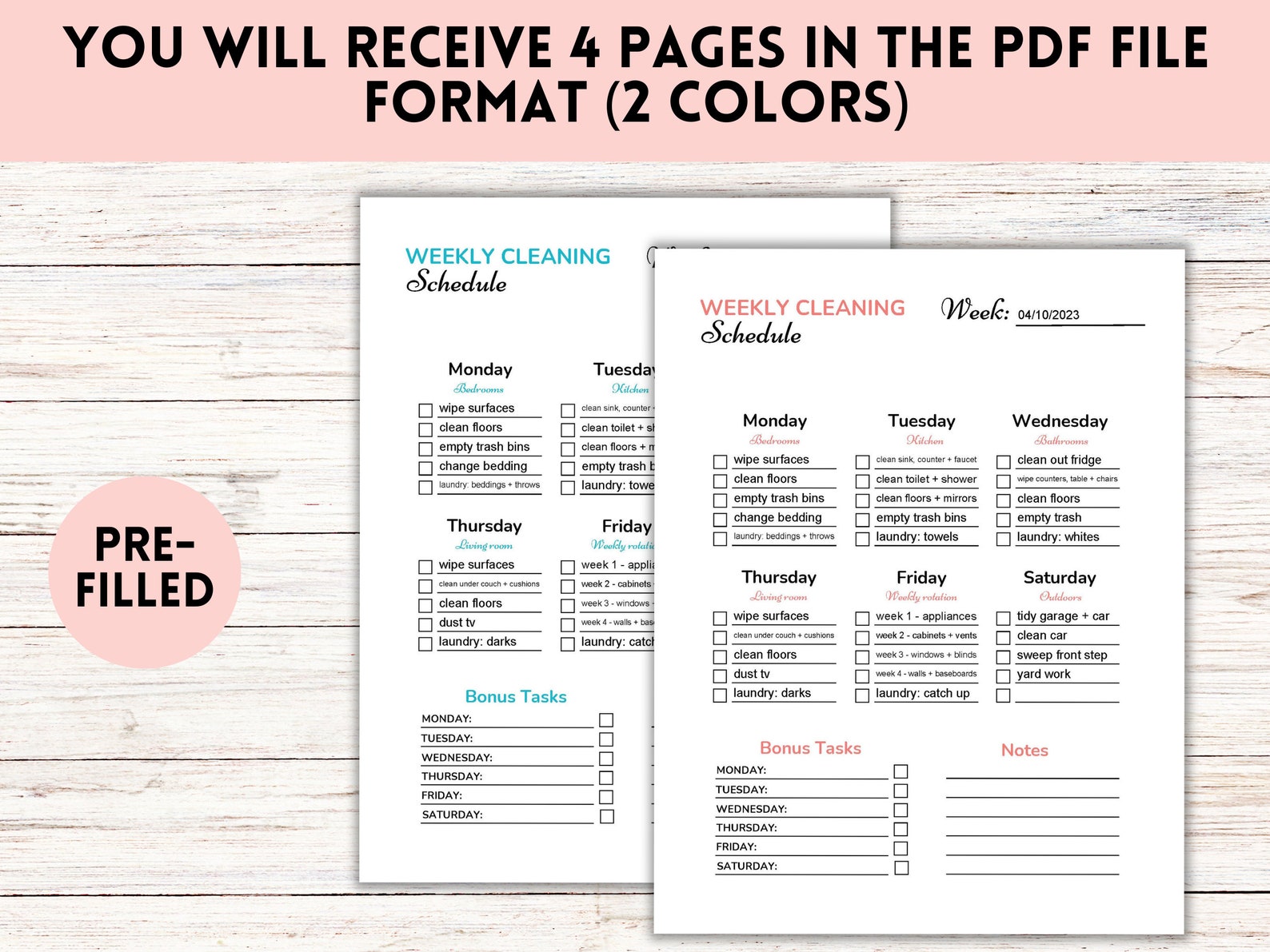 Editable Weekly Cleaning Schedule, Cleaning Checklist Printable PDF ...
