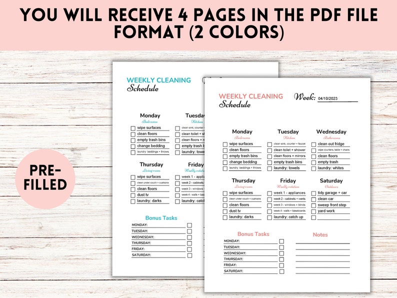 Editable Weekly Cleaning Schedule, Cleaning Checklist Printable PDF ...