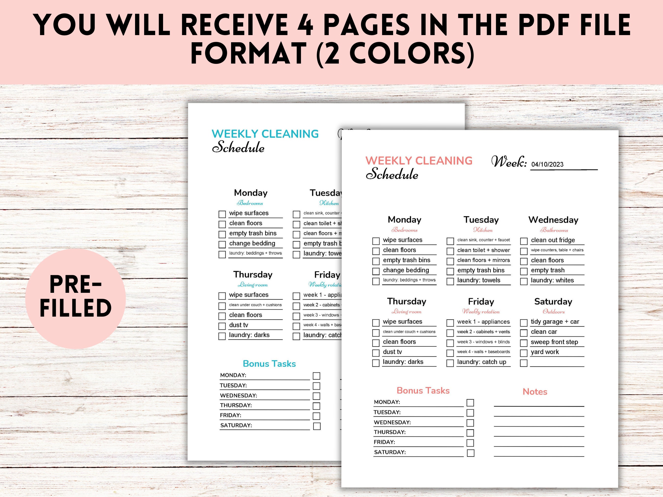 Editable Weekly Cleaning Schedule, Cleaning Checklist Printable PDF ...
