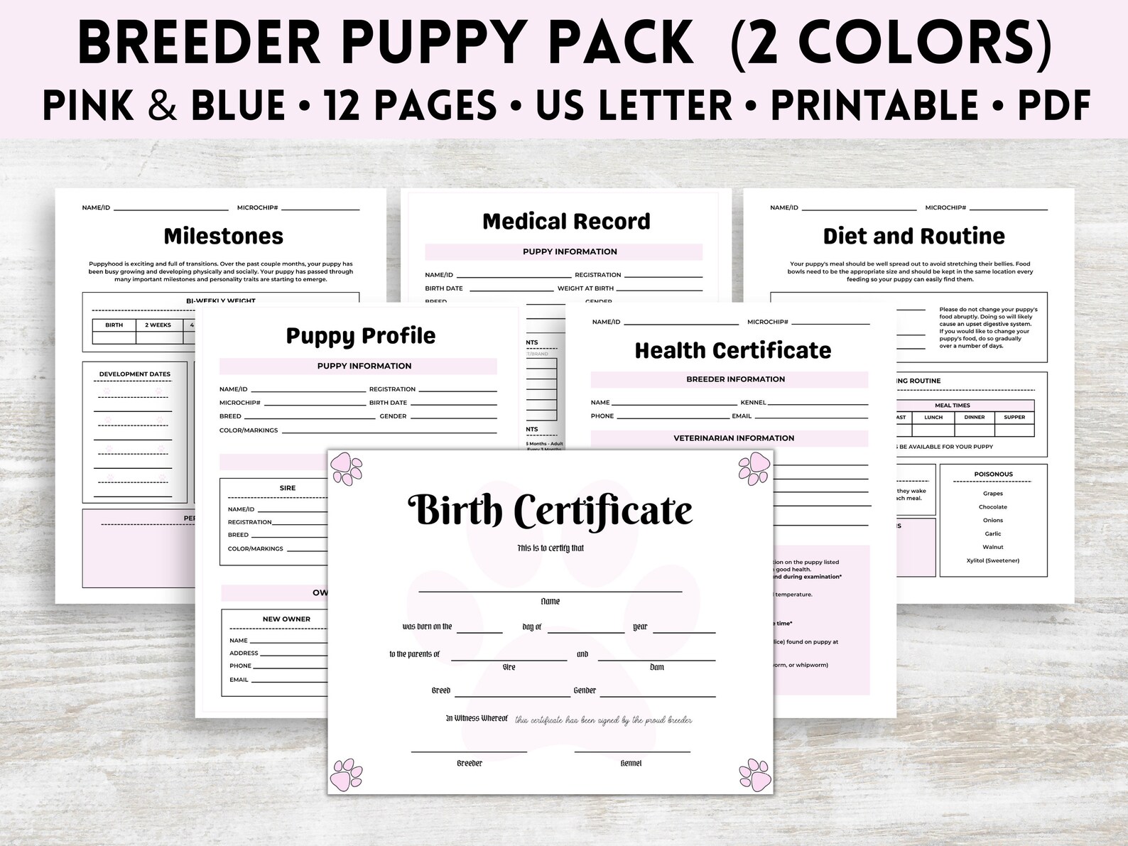 Breeder Puppy Pack, Dog Breeder Forms, Dog Breeder Records, Puppy ...