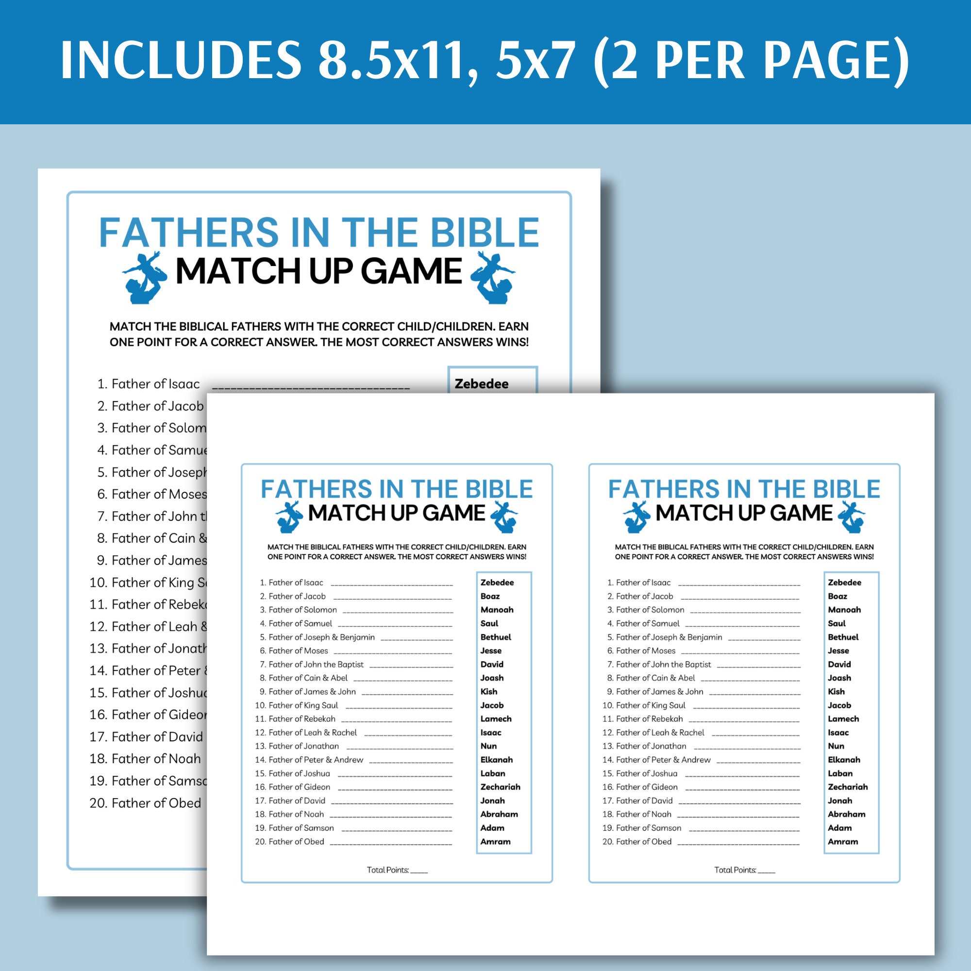 Fathers in the Bible Father's Day Match up Game, Printable Father's Day ...