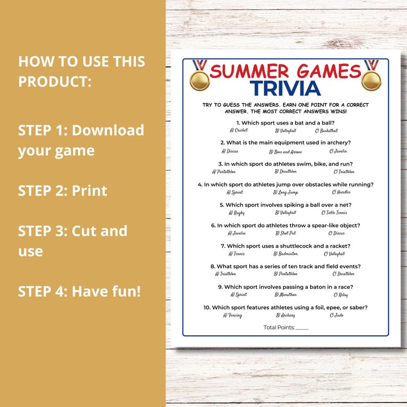 2024 Summer Games Trivia, Printable Summer Sports Trivia Game, Paris ...