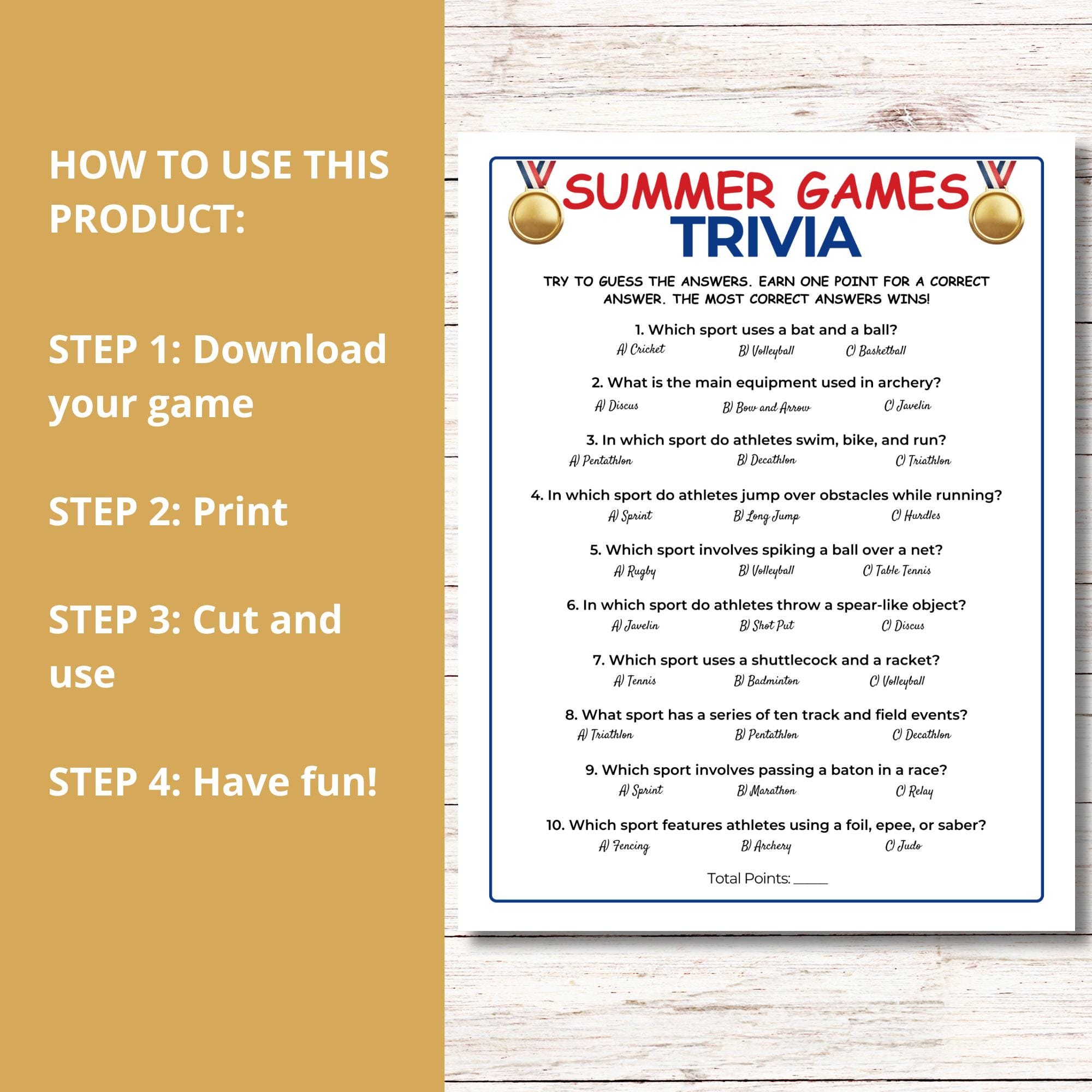 2024 Summer Games Trivia, Printable Summer Sports Trivia Game, Paris ...