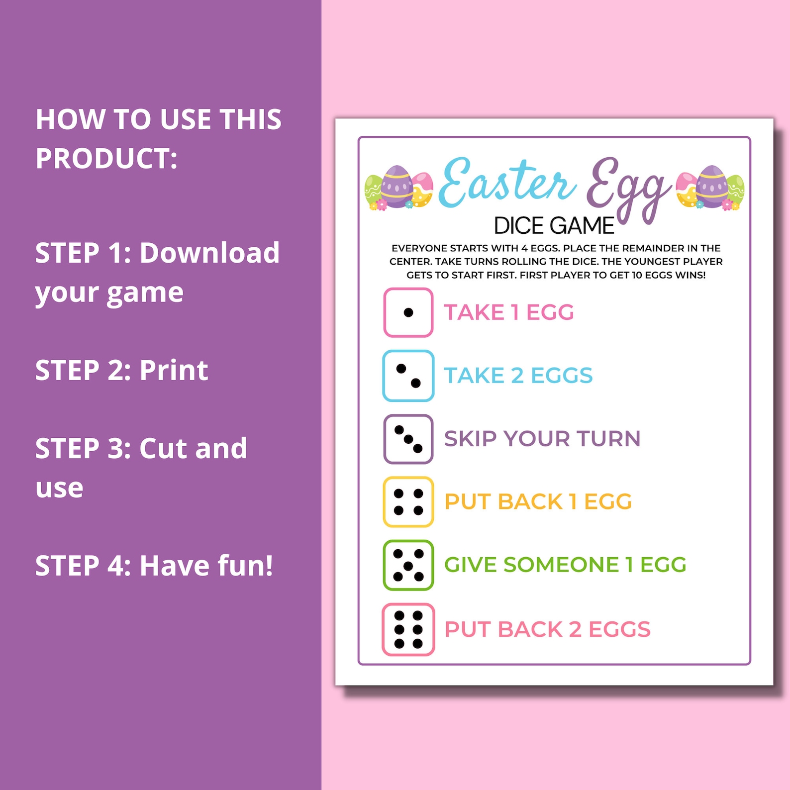 Easter Egg Dice Game, Printable Easter Dice Game, Easter Egg Exchange ...