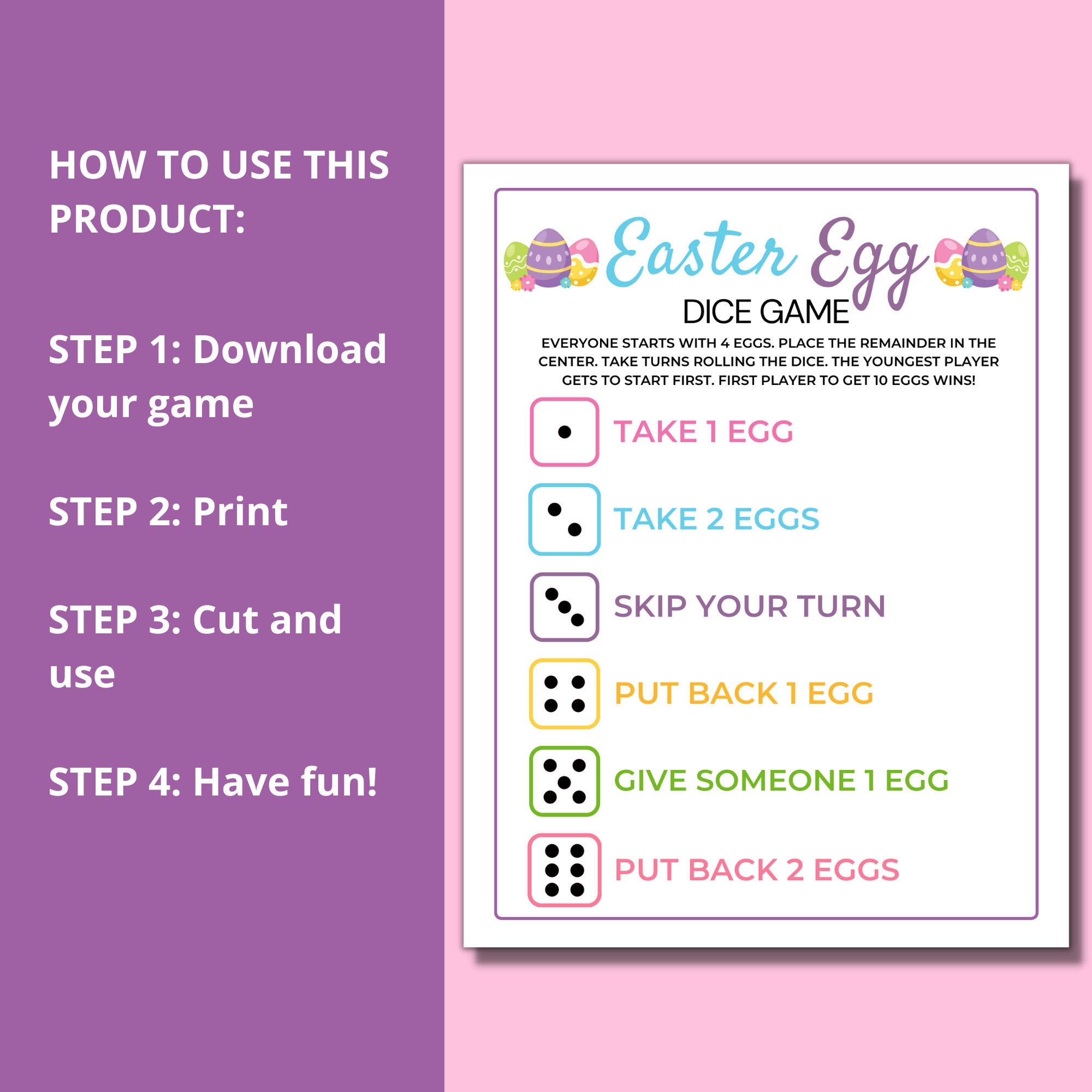 Easter Egg Dice Game, Printable Easter Dice Game, Easter Egg Exchange ...