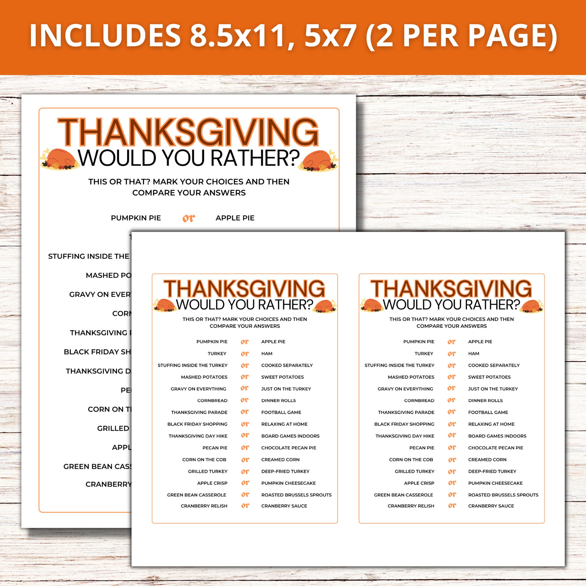 Thanksgiving Would You Rather Game, Printable Thanksgiving This or That ...