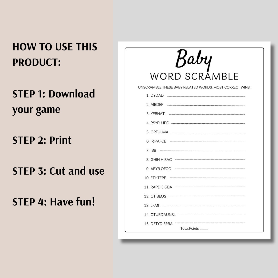 Baby Word Scramble Game, Printable Baby Word Puzzle, Neutral Baby ...