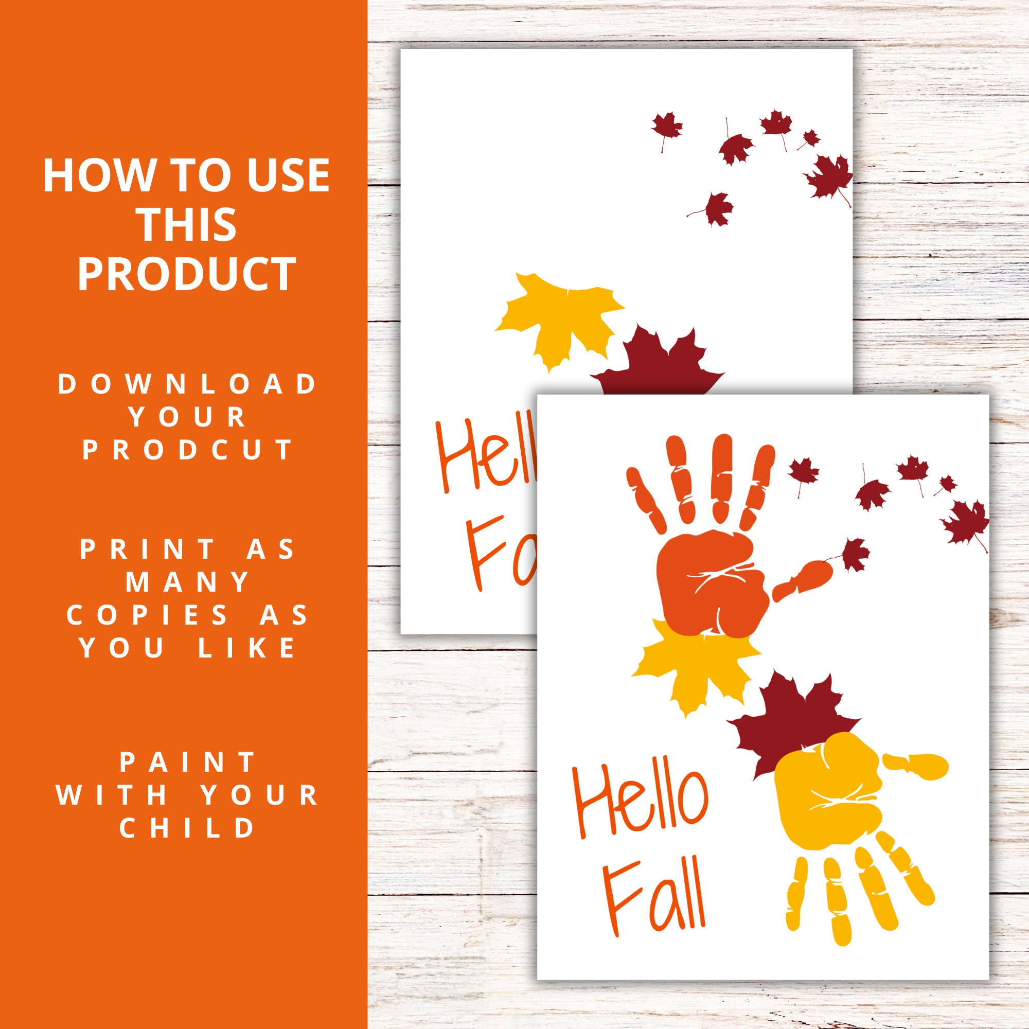 Hello Fall Handprint Art, Baby Handprint Craft, Printable Kids ...