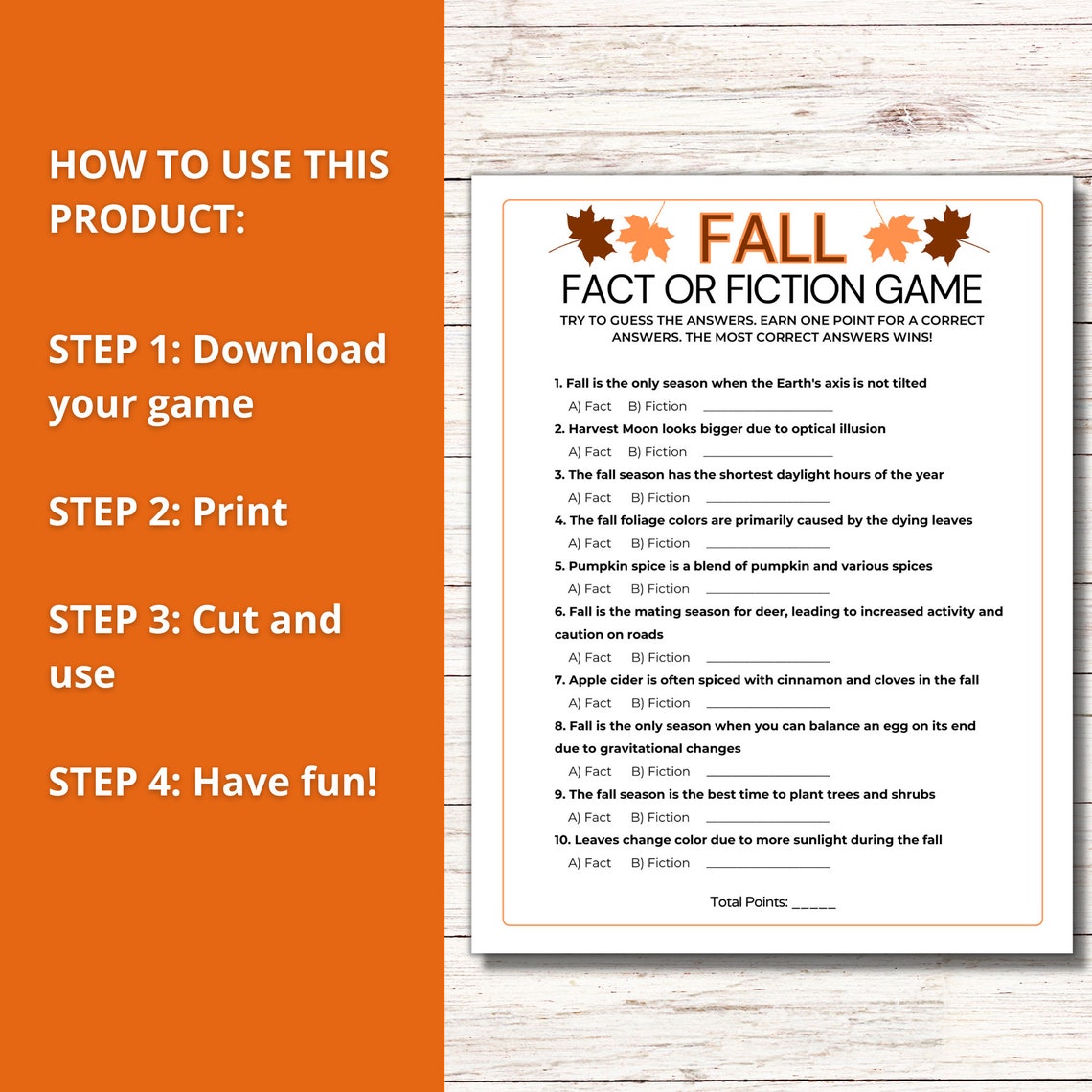 Fall Fact or Fiction Trivia Game, Fun Fall Activities, Fall Printable ...