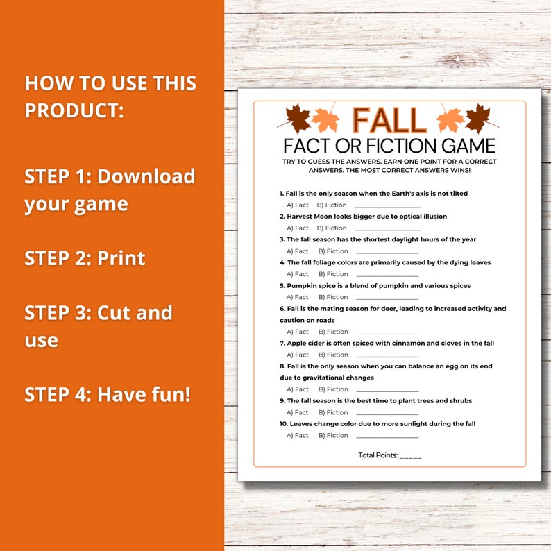 Fall Fact or Fiction Trivia Game, Fun Fall Activities, Fall Printable ...