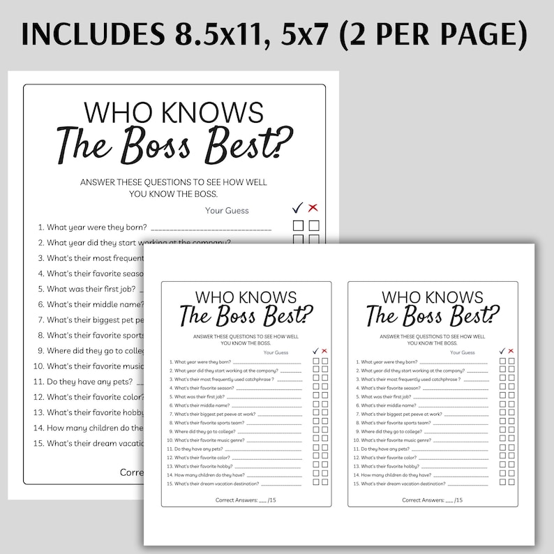 Who Knows the Boss Best Game, Printable Office Party Games, Boss Quiz ...