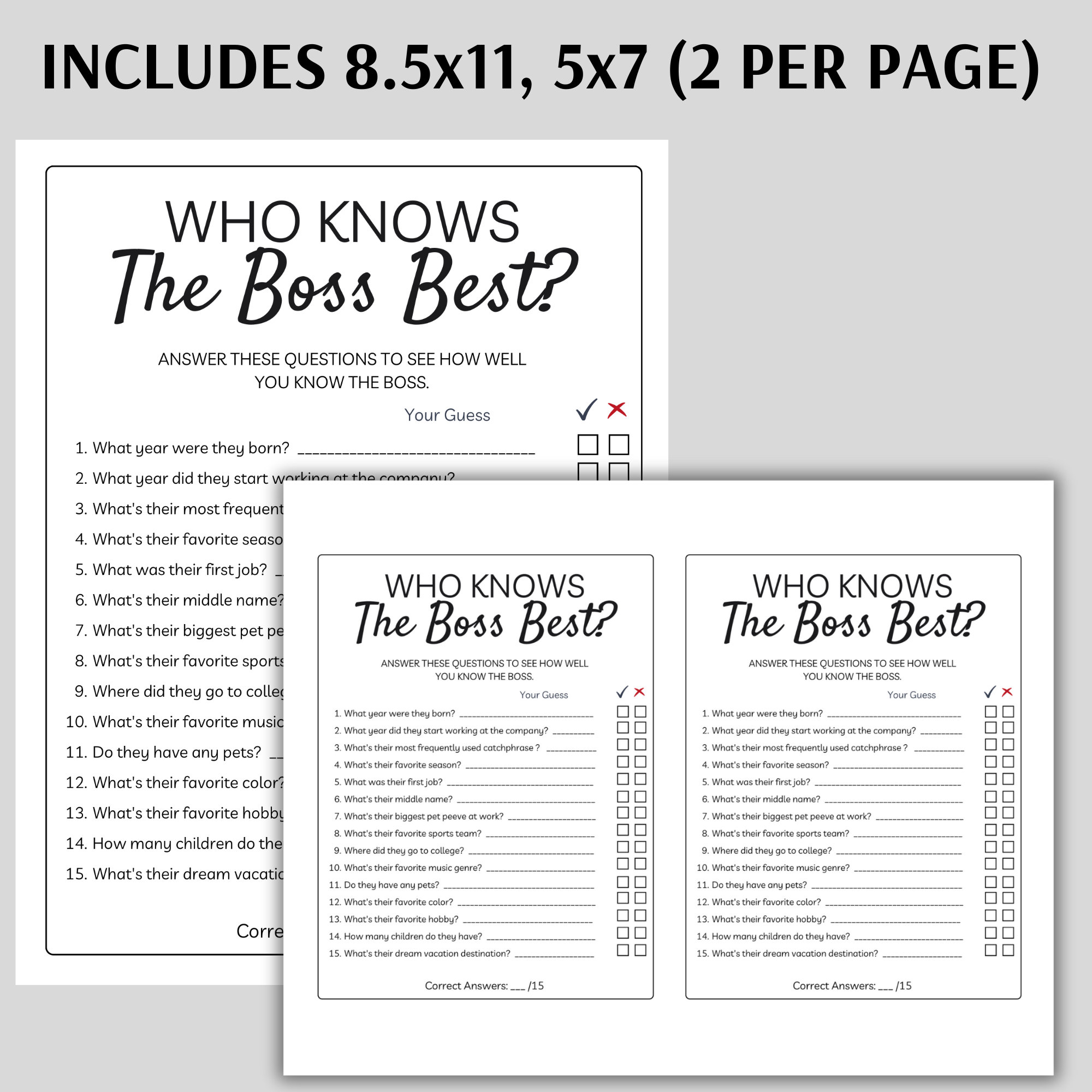 Who Knows the Boss Best Game, Printable Office Party Games, Boss Quiz ...
