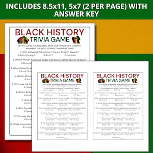 Black History Trivia Game, Printable Black History Month Game, Black ...