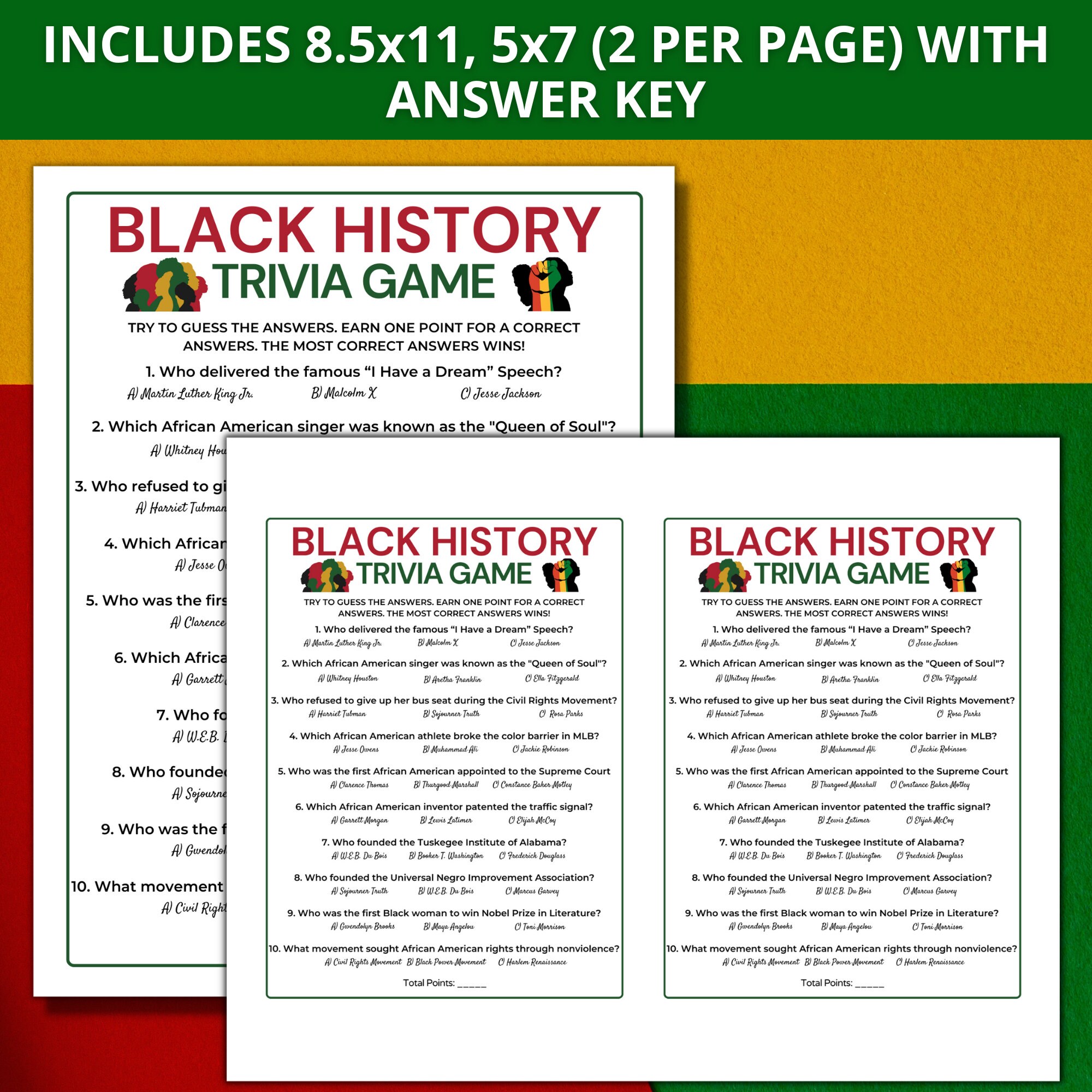Black History Trivia Game, Printable Black History Month Game, Black ...