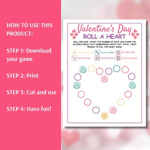 Valentine's Day Roll a Heart Game, Printable Valentines Dice Game, Fun ...