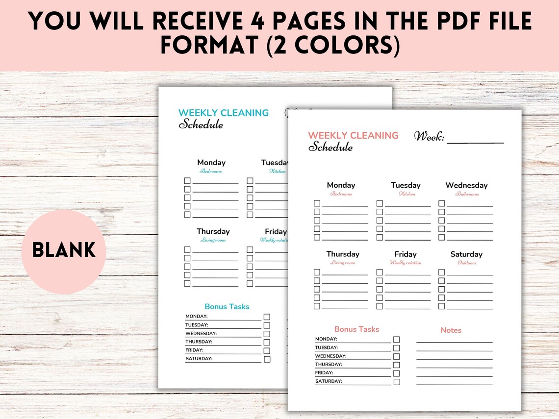 Editable Weekly Cleaning Schedule, Cleaning Checklist Printable PDF ...