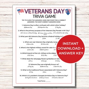 Veterans Day Trivia Game, Printable Veterans Day Games, Patriotic Games ...