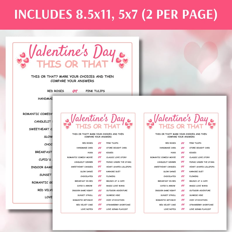 Would You Rather Valentine's Day Game, Printable Valentine This or That ...