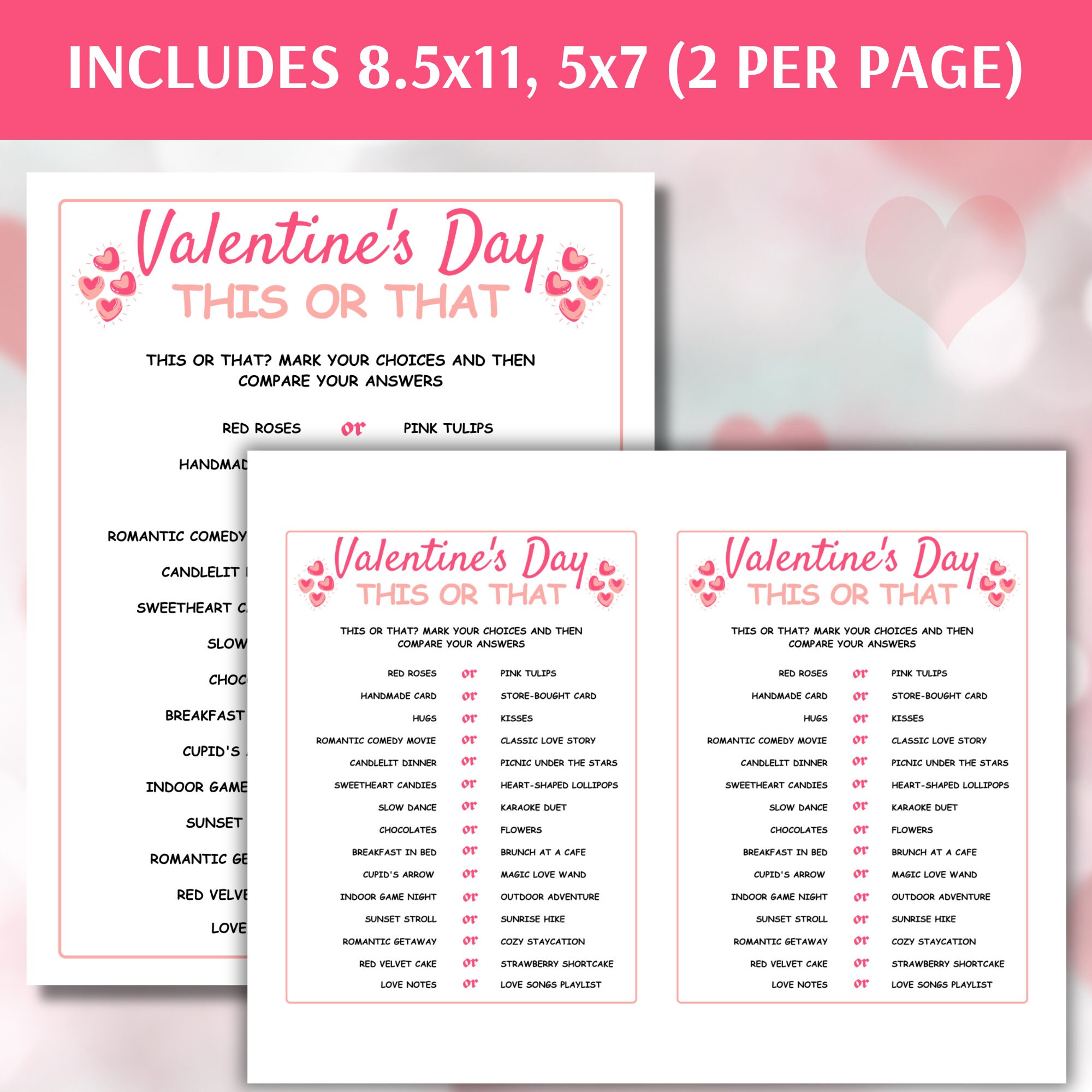 Would You Rather Valentine's Day Game, Printable Valentine This or That ...