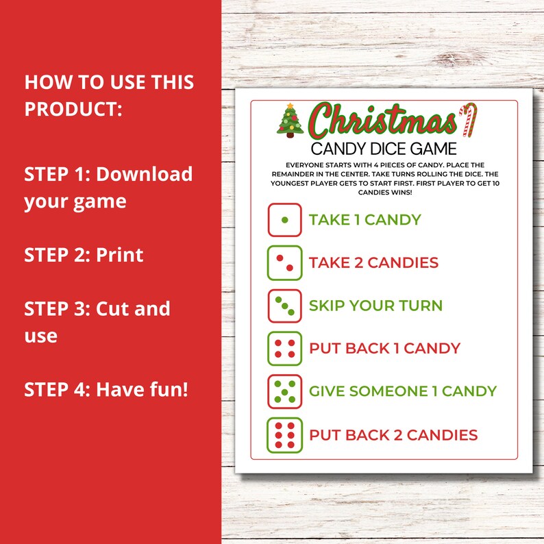 Christmas Candy Dice Game, Printable Christmas Dice Game, Candy Game ...