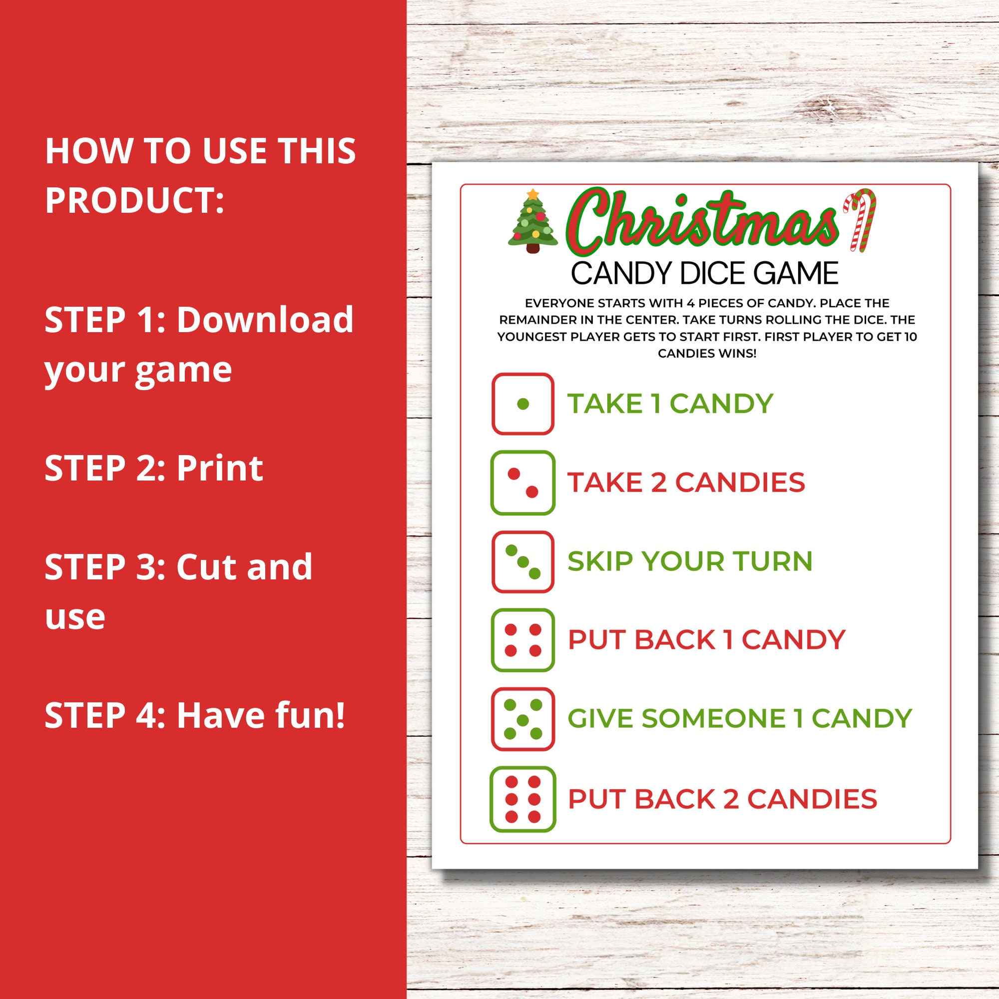 Christmas Candy Dice Game, Printable Christmas Dice Game, Candy Game ...