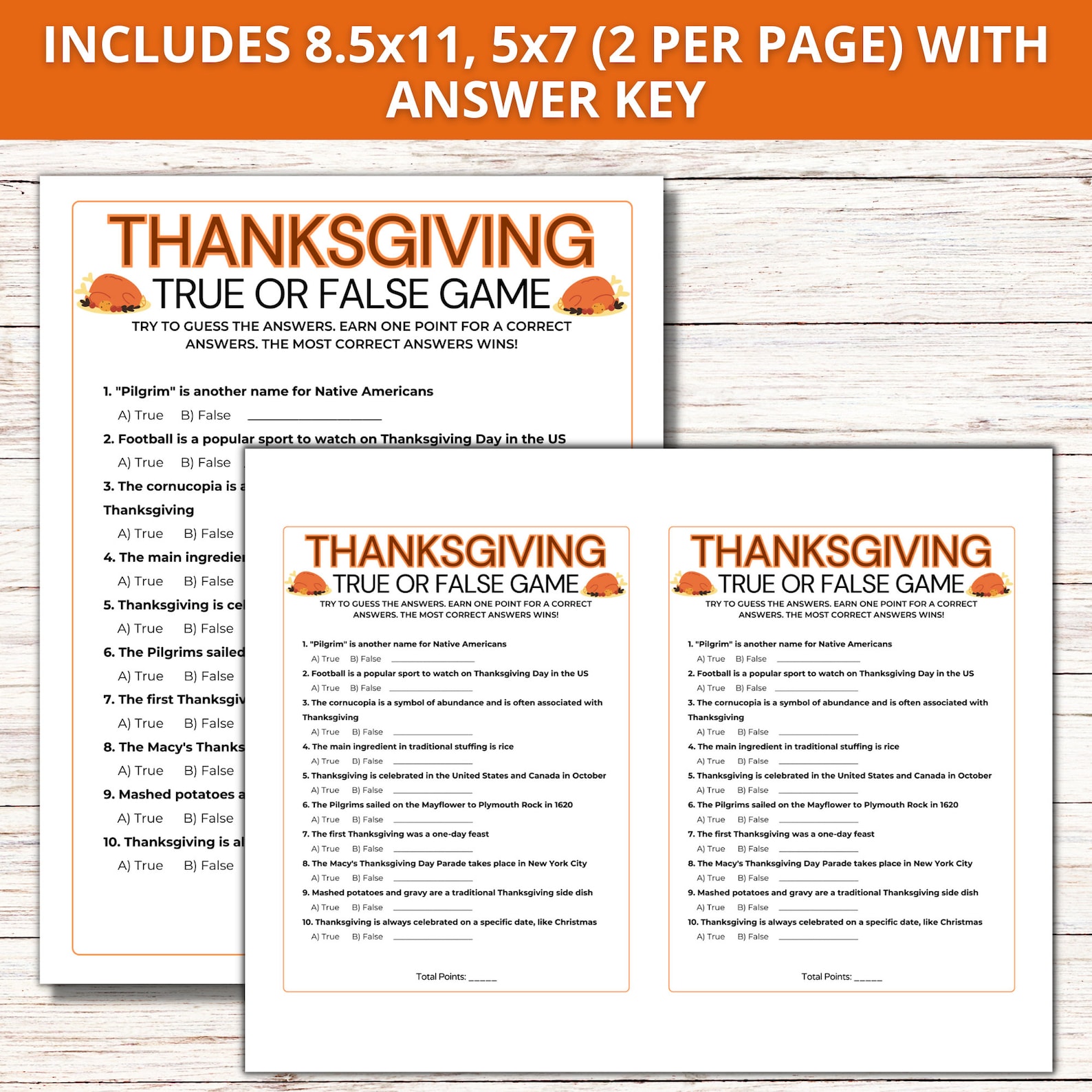 Thanksgiving True or False Game, Printable Thanksgiving Games for Kids ...