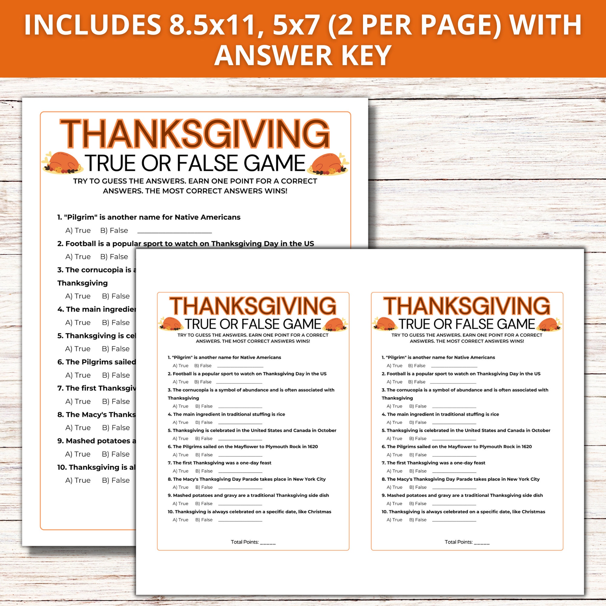 Thanksgiving True or False Game, Printable Thanksgiving Games for Kids ...