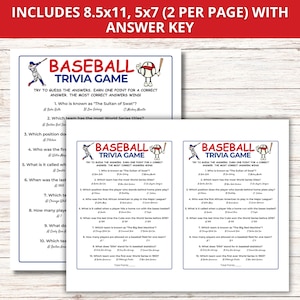 Baseball Trivia Game, Printable Baseball Team Party Games for Kids and ...