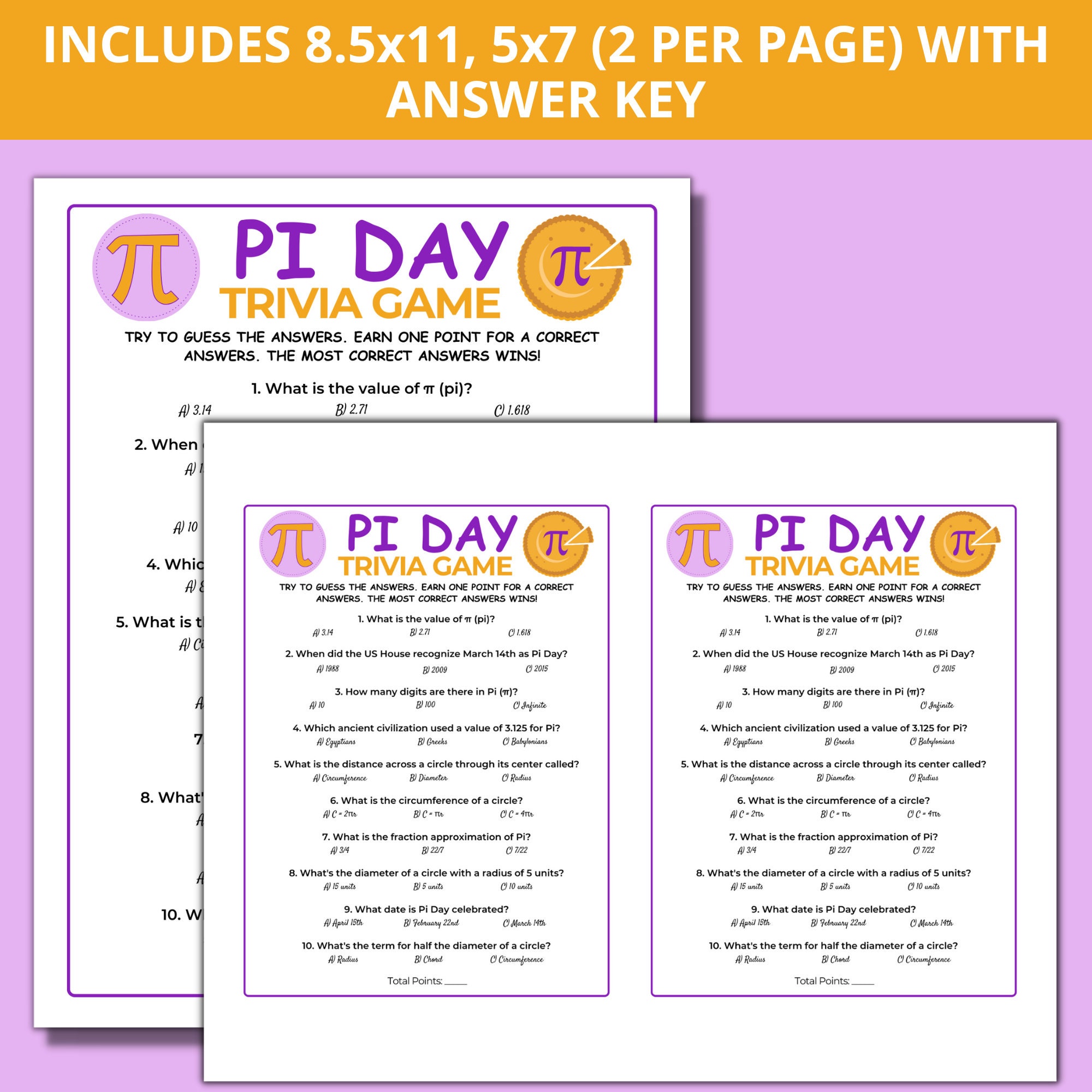 PI Day Trivia Game, Printable PI Day Game for Kids and Adults, Fun PI Day Activity - Etsy