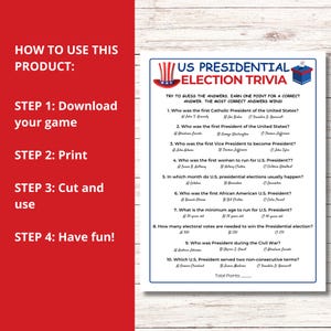 US Presidential Election Trivia Game, Printable Election Day Trivia, US ...