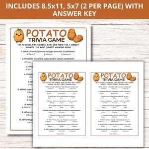 Potato Trivia Game, Printable Potato Game, Potato Quiz for Kids and ...