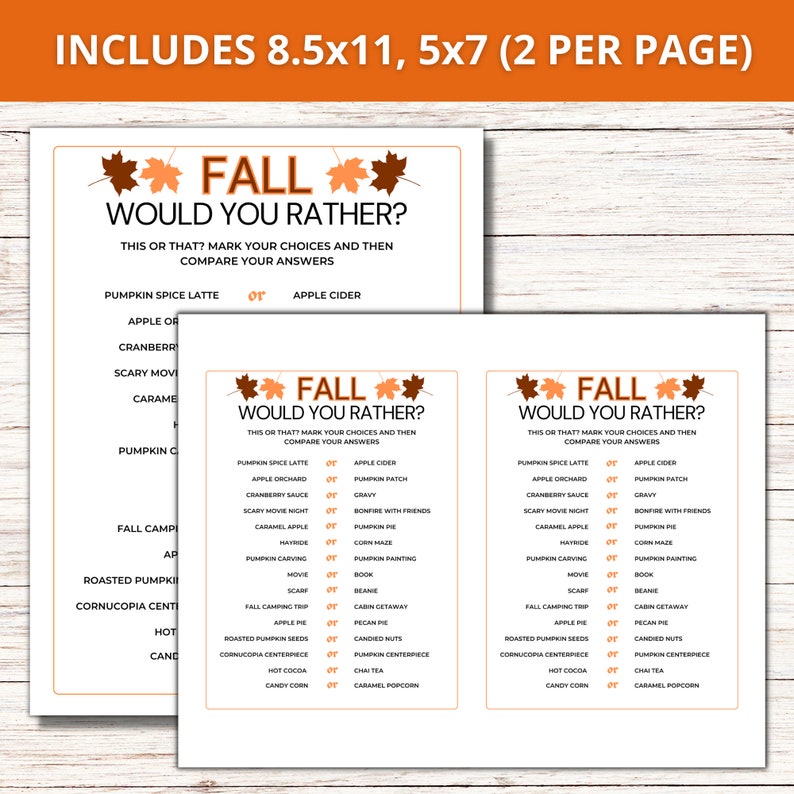 Fall This or That Trivia Game, Fun Fall Activities, Fall Printable ...