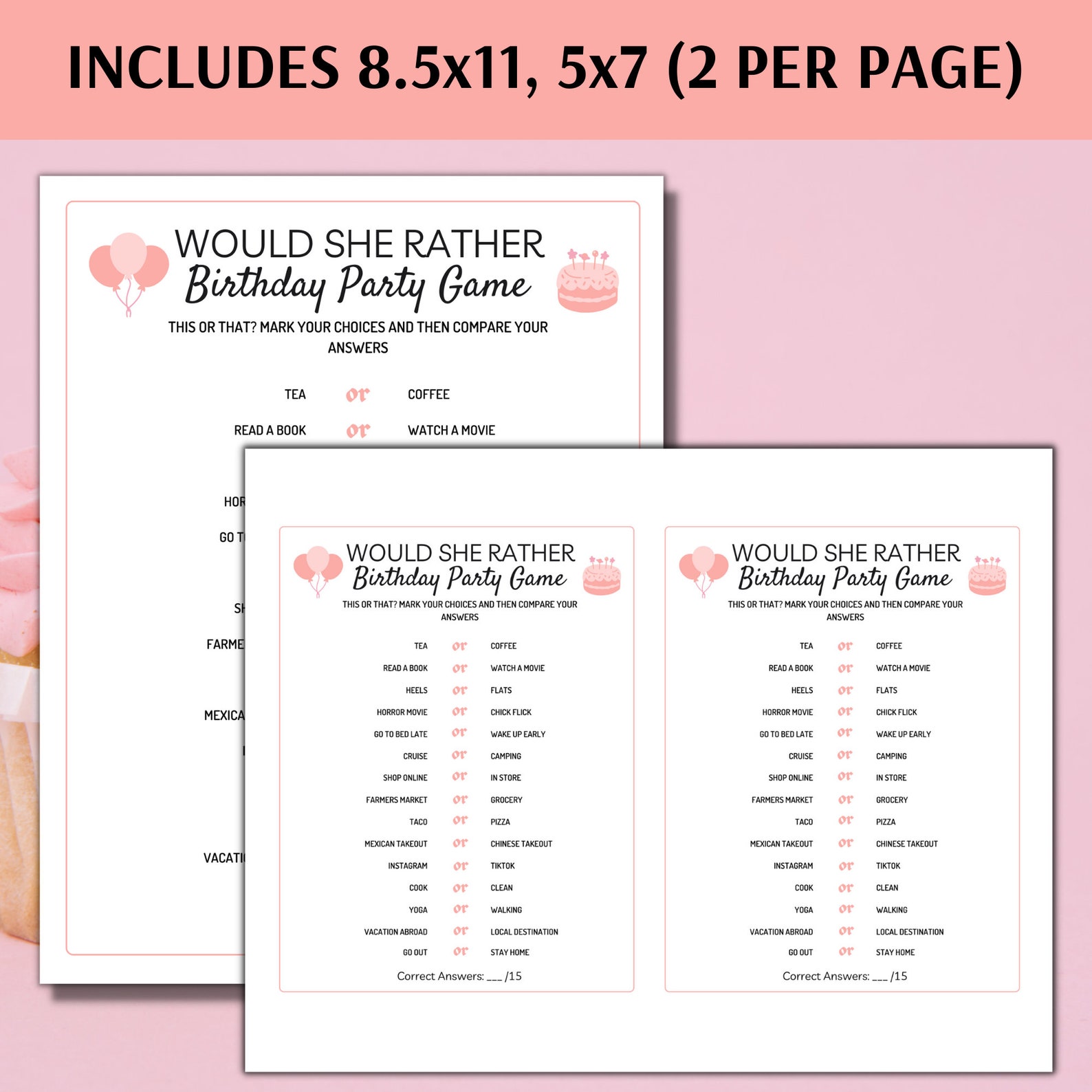 Birthday Would She Rather Game, Printable Adult Birthday Party Games ...