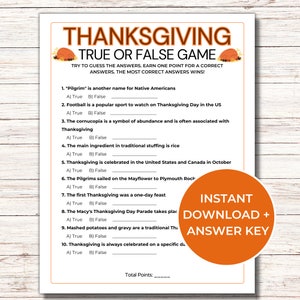 Thanksgiving True or False Game, Printable Thanksgiving Games for Kids ...