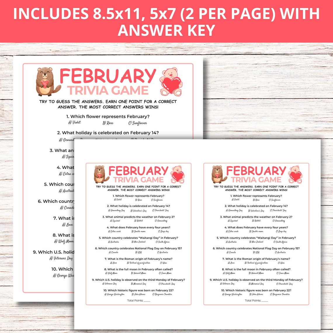 February Trivia Game, Printable February Party Games, Winter Trivia ...