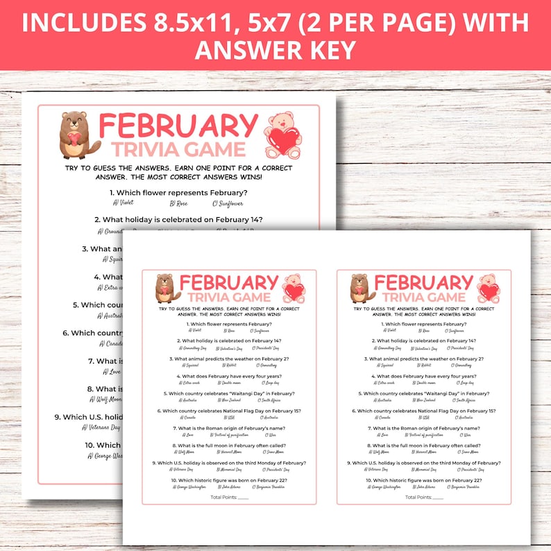 February Trivia Game, Printable February Party Games, Winter Trivia ...
