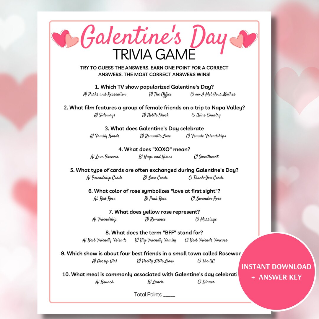 Galentine's Day Trivia Game, Printable Galentine's Games for Teens and ...