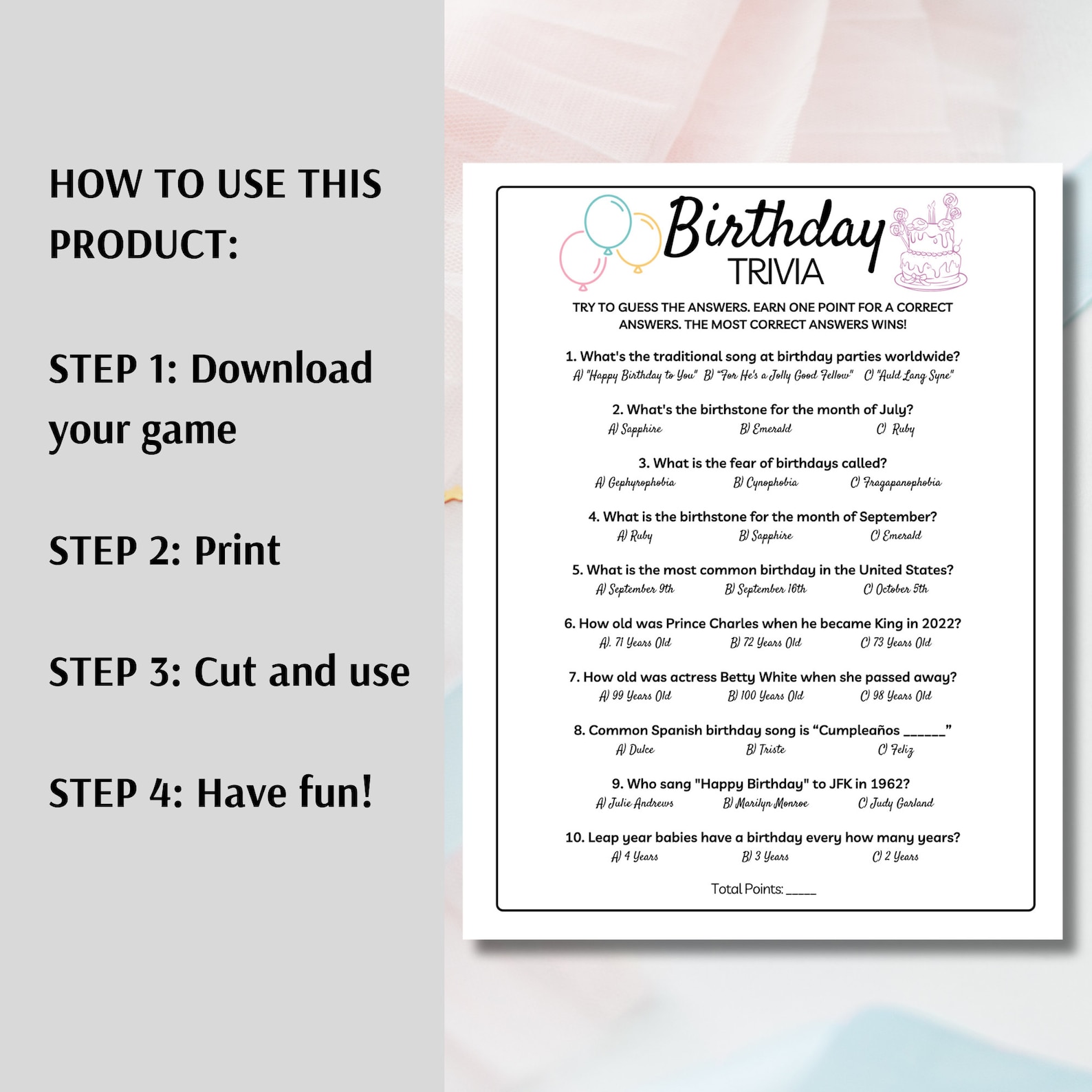 Birthday Trivia Game, Printable Birthday Games, Fun Birthday Trivia ...