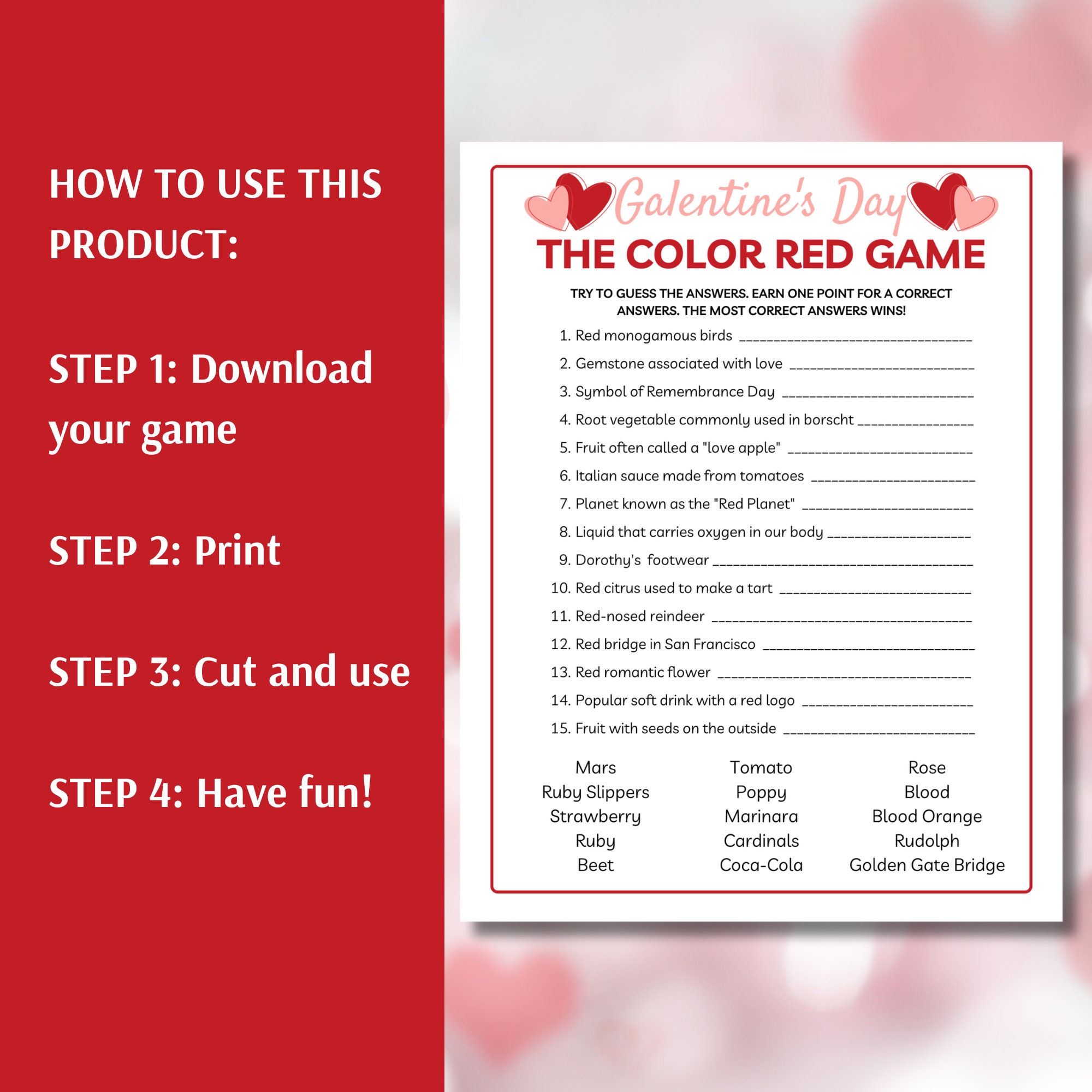 Galentine's Day Game, the Color Red Game, Printable Galentine's Day ...