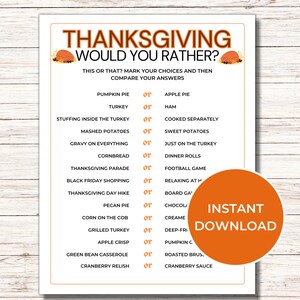 Thanksgiving Would You Rather Game, Printable Thanksgiving This or That ...