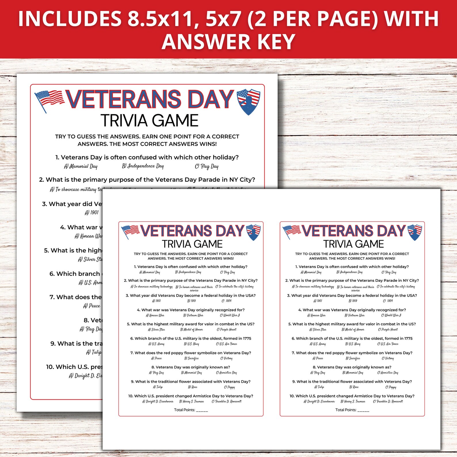 Veterans Day Trivia Game, Printable Veterans Day Games, Patriotic Games ...