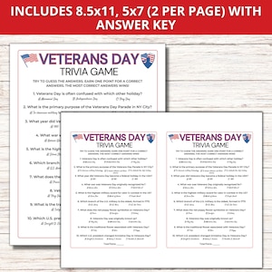 Veterans Day Trivia Game, Printable Veterans Day Games, Patriotic Games ...