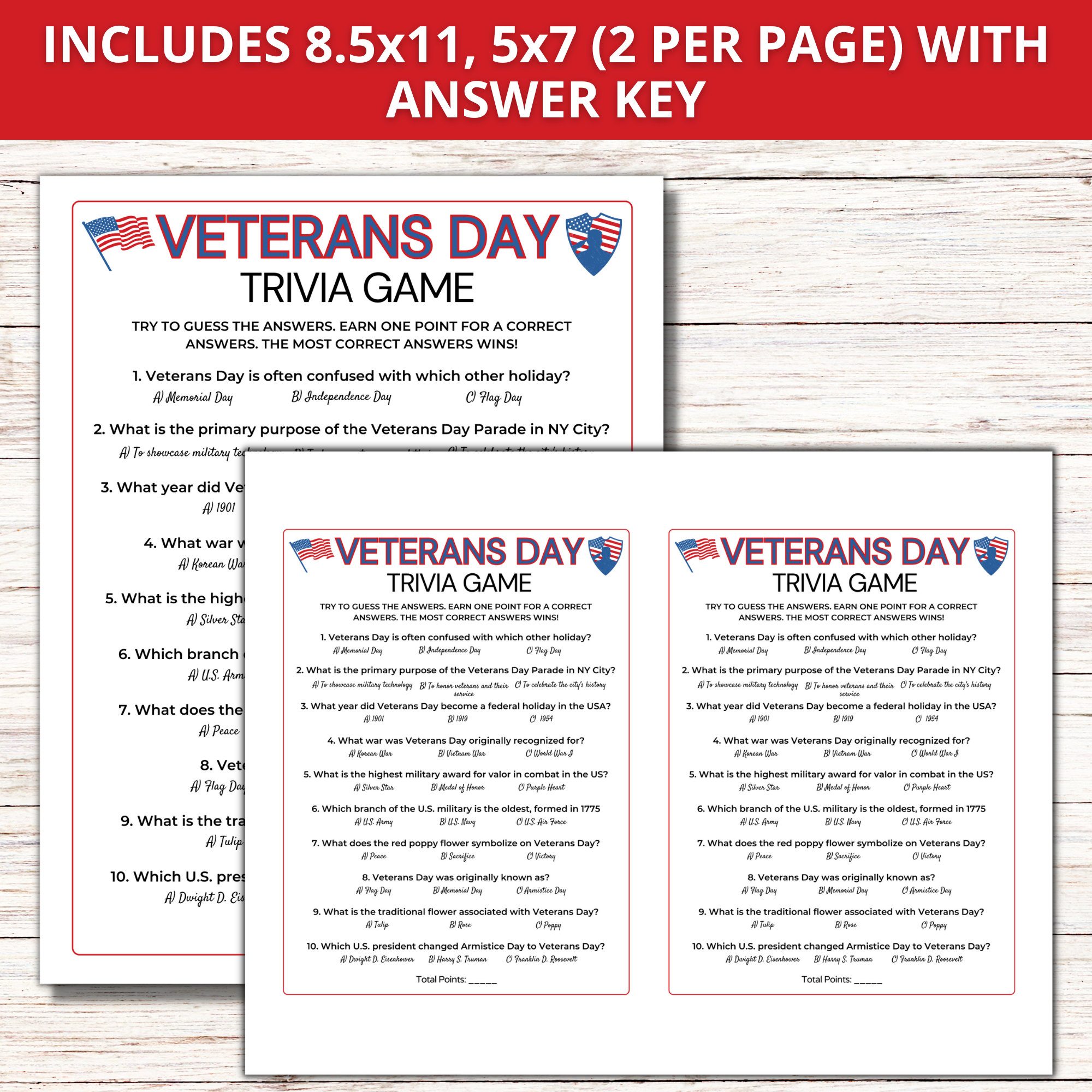 Veterans Day Trivia Game, Printable Veterans Day Games, Patriotic Games ...