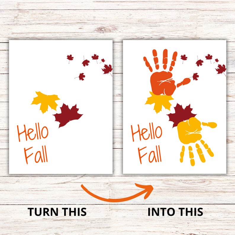 Hello Fall Handprint Art, Baby Handprint Craft, Printable Kids ...