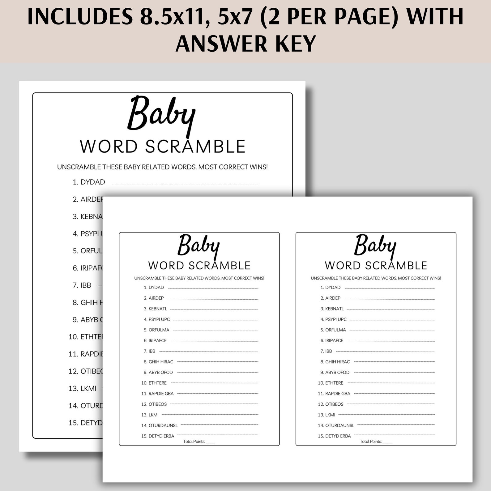 Baby Word Scramble Game, Printable Baby Word Puzzle, Neutral Baby ...