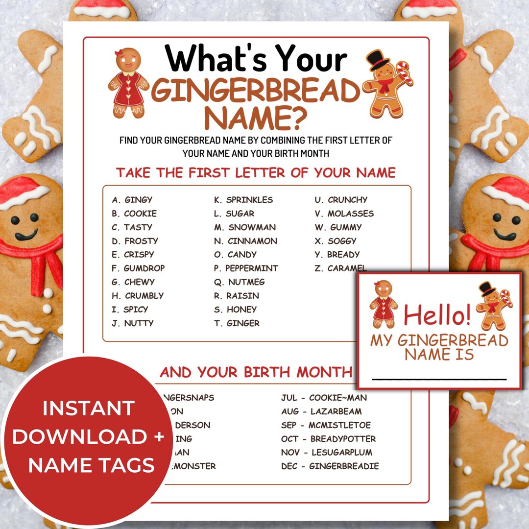 What's Your Gingerbread Name Game, Printable Gingerbread Name Generator ...