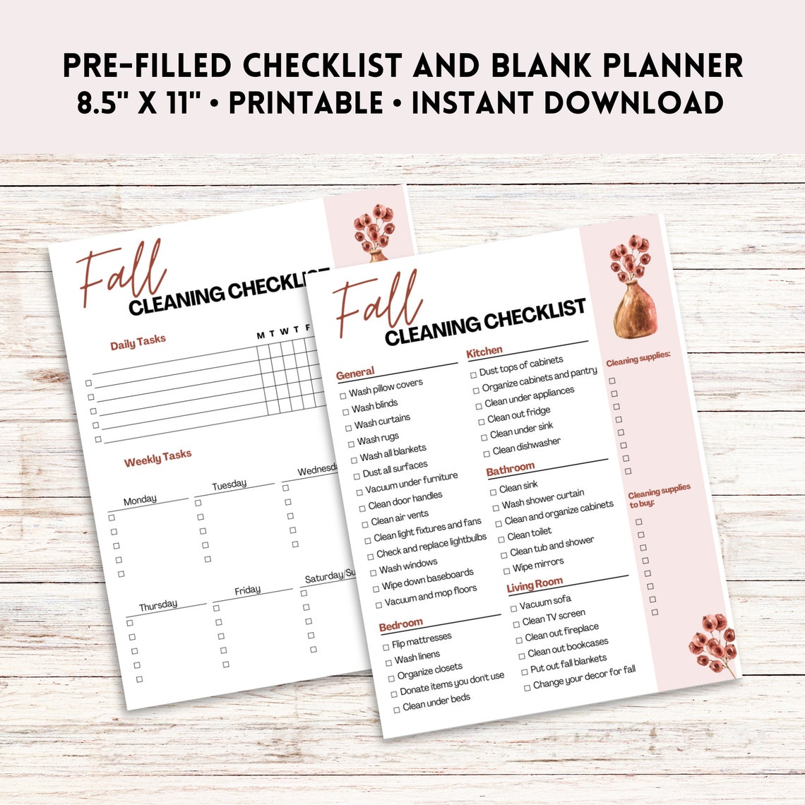 Fall Cleaning Checklist Printable, Cleaning Planner, Cleaning Schedule ...