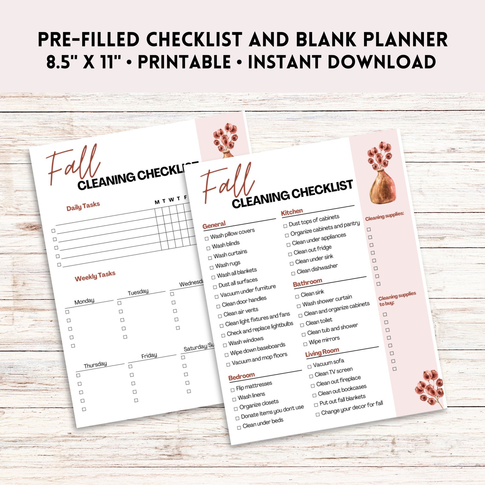 Fall Cleaning Checklist Printable, Cleaning Planner, Cleaning Schedule ...